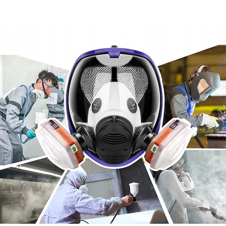 Masca respiratorie completa Bedee 6800, silicon, neagra, set cu filtre ...