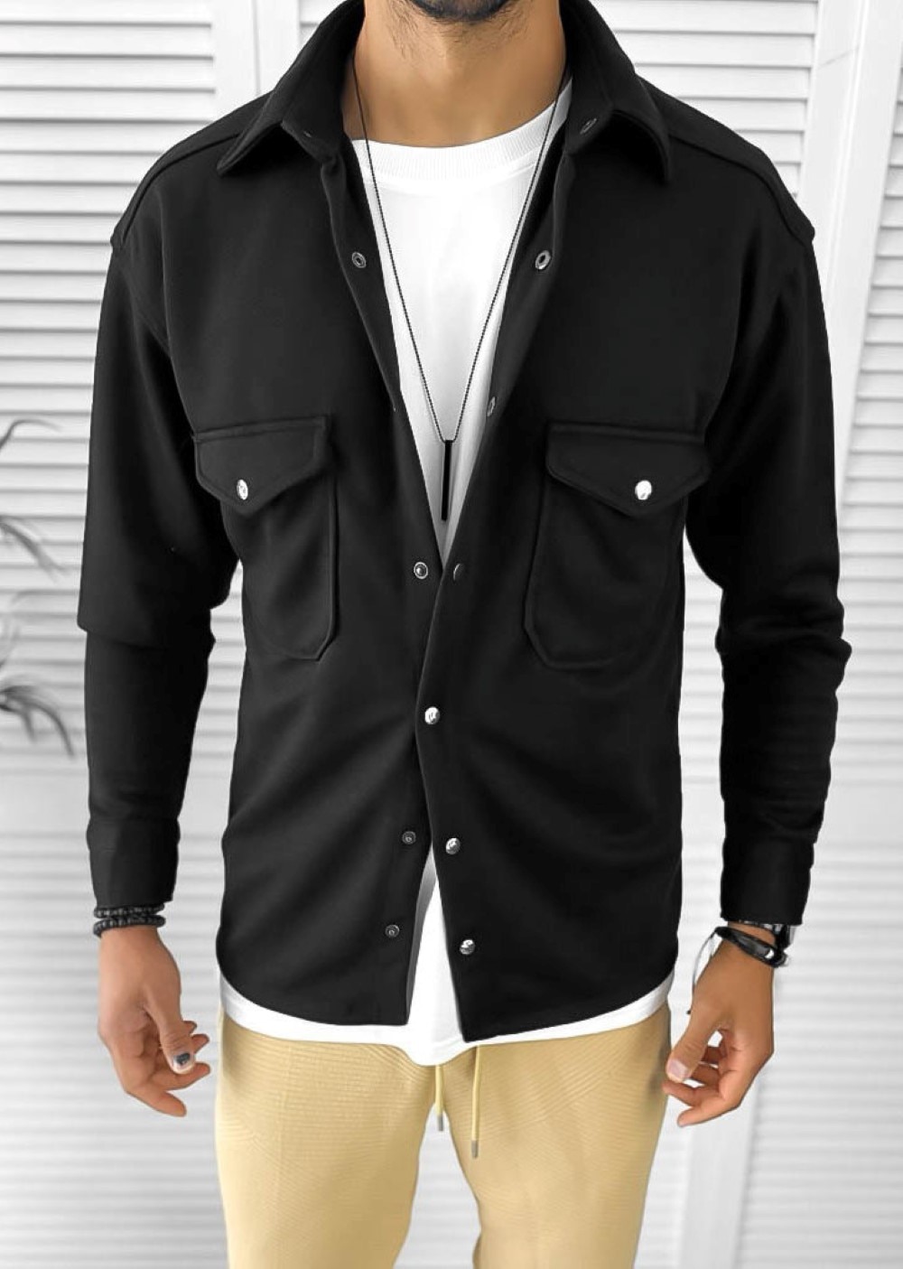 Camasa barbati casual, 12910, negru, M INTL - eMAG.ro