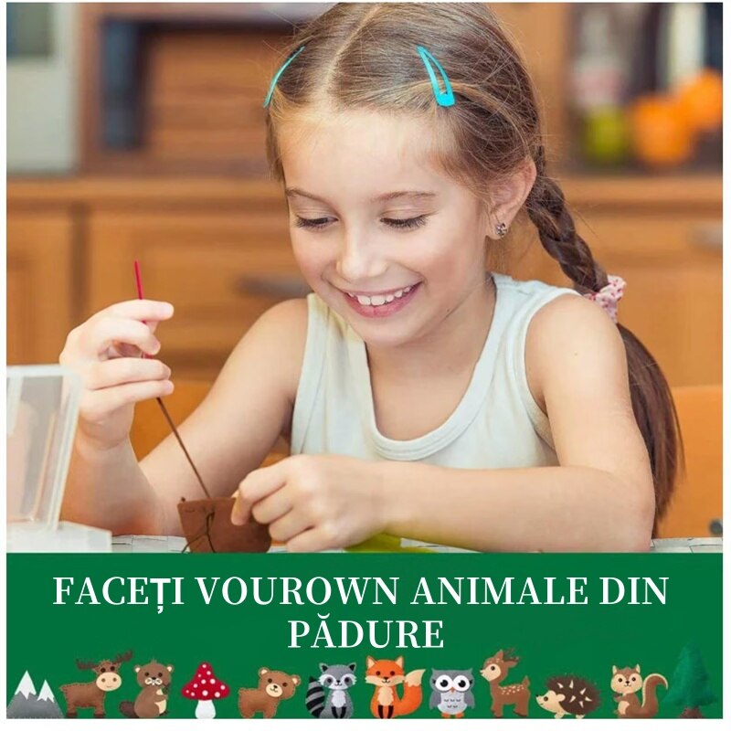 Set de cusut din fetru, AjieQaQ, 12 figurine animale din padure ...