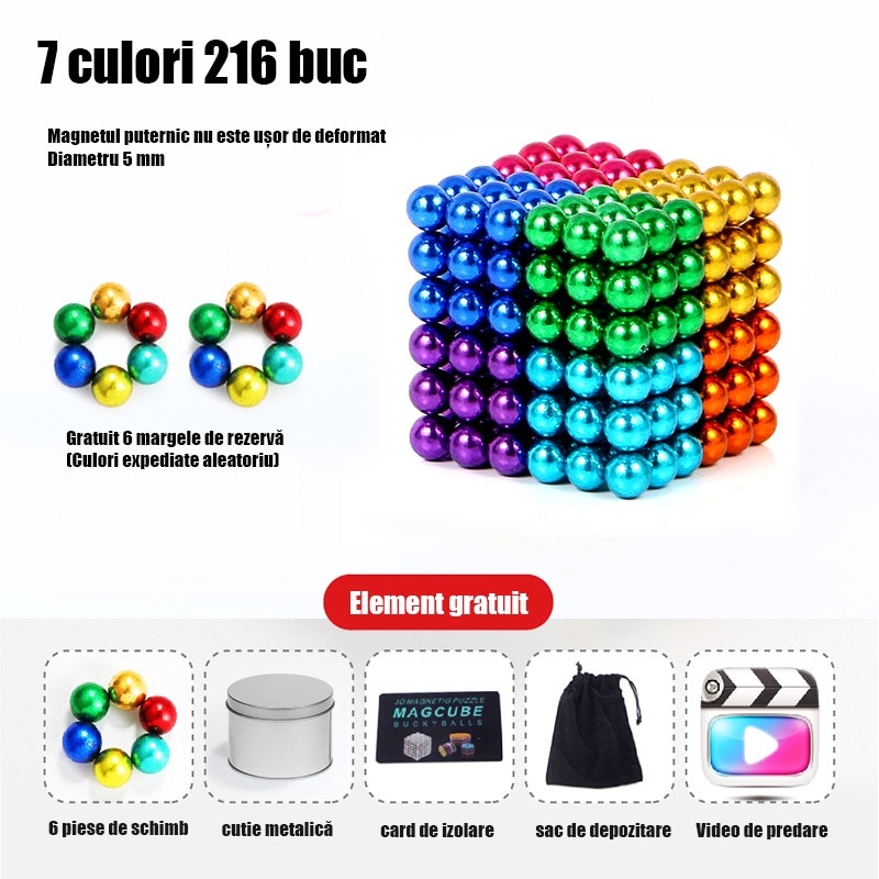 Set Bile Magnetice, Constructii 3D, 8 culori, 216 elemente, 5mm - eMAG.ro