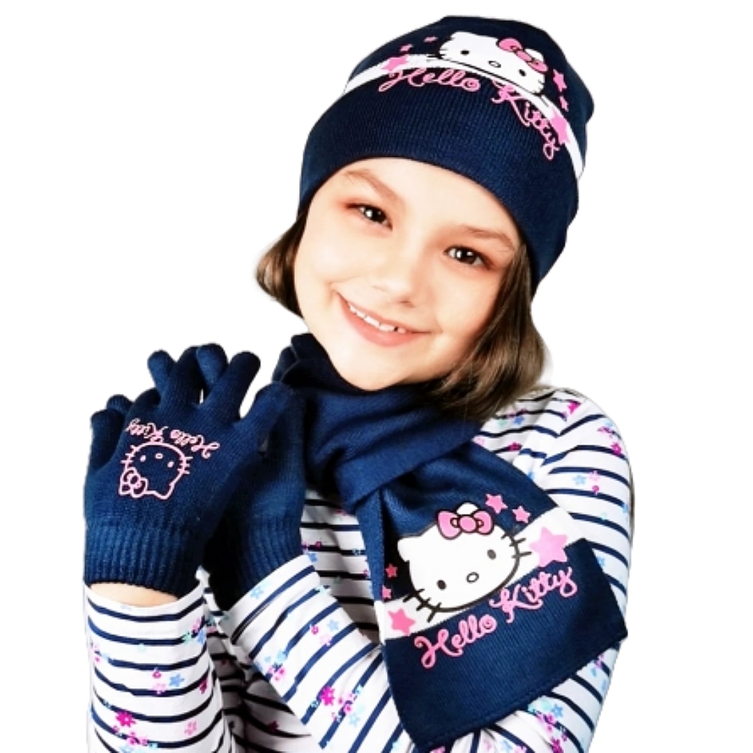 Set caciula, fular si manusi pentru fete, cu Hello Kitty, NH4054 ...