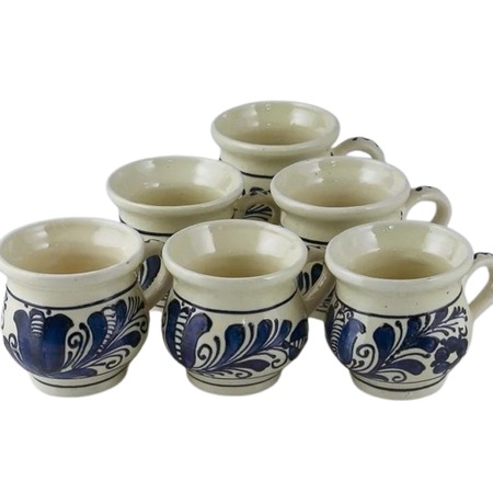 Set 6 Cesti traditionale din ceramica, 50 ml, Albastru - eMAG.ro