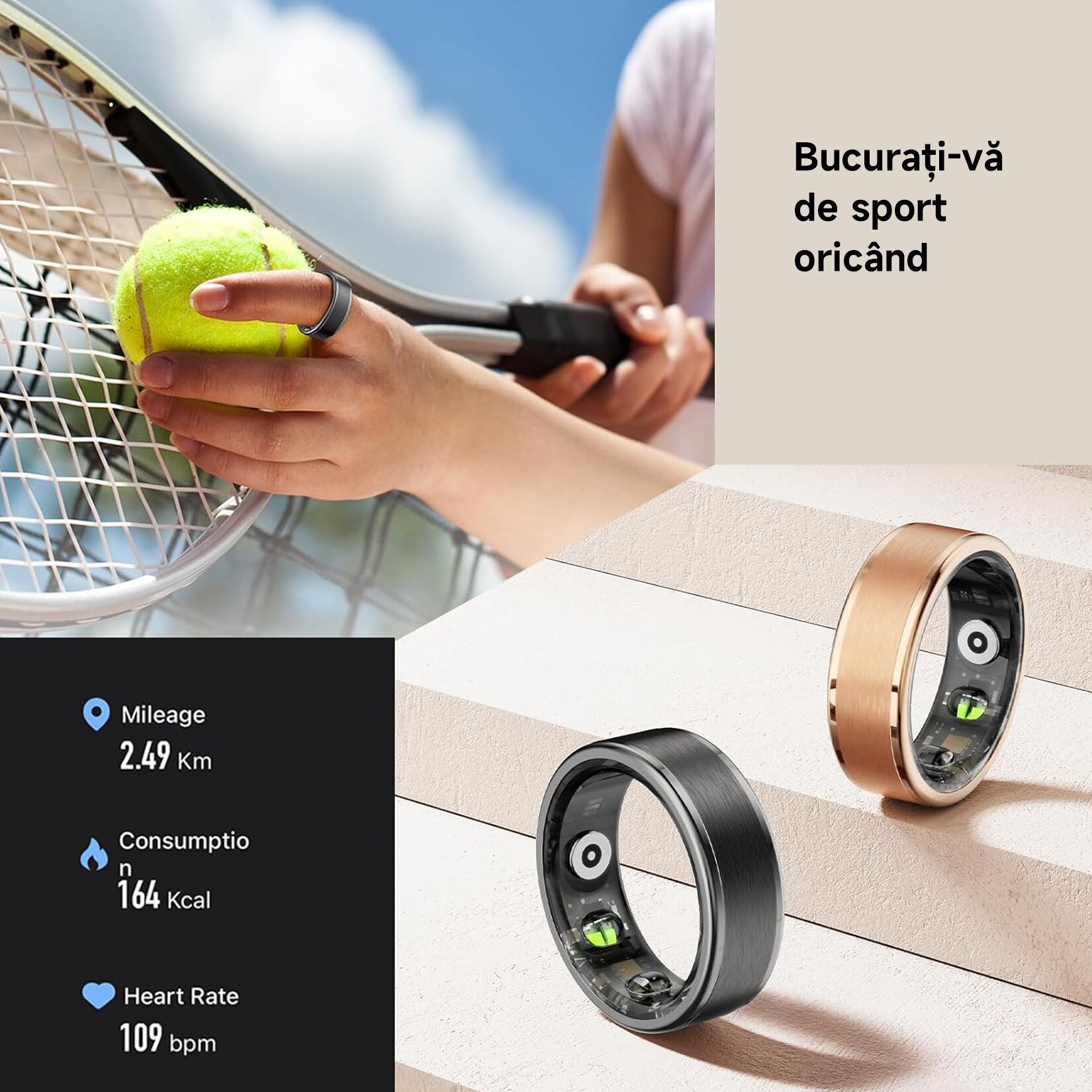 Inel Smart Inteligent, AYCYKD, Ultra-Usor, Monitorizare Somn, Calorii ...