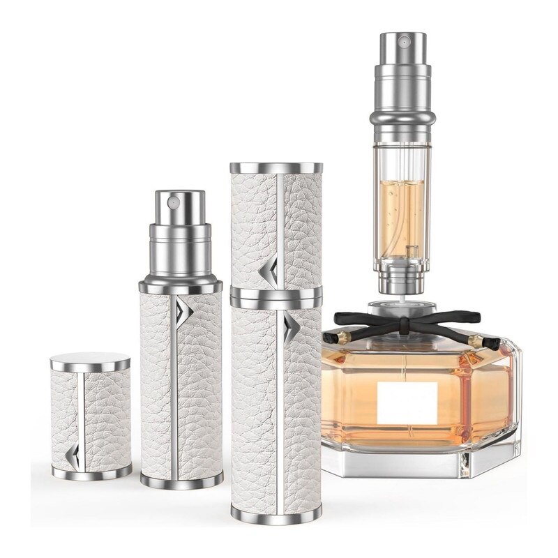 Sticla portabila pentru parfum, Piele naturala, 5ml, Reutilizabila, Alb ...