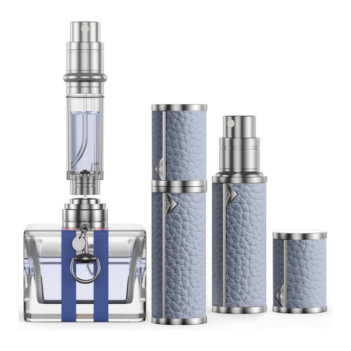Sticla portabila pentru parfum, Piele naturala, 5ml, Reutilizabila, Mov ...