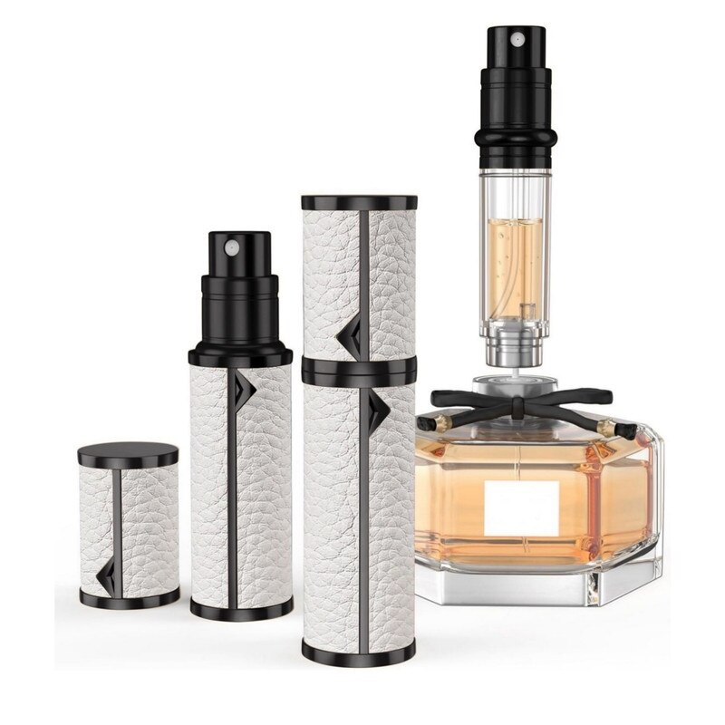 Sticla portabila pentru parfum, Piele naturala, 5ml, Reutilizabila, Alb ...