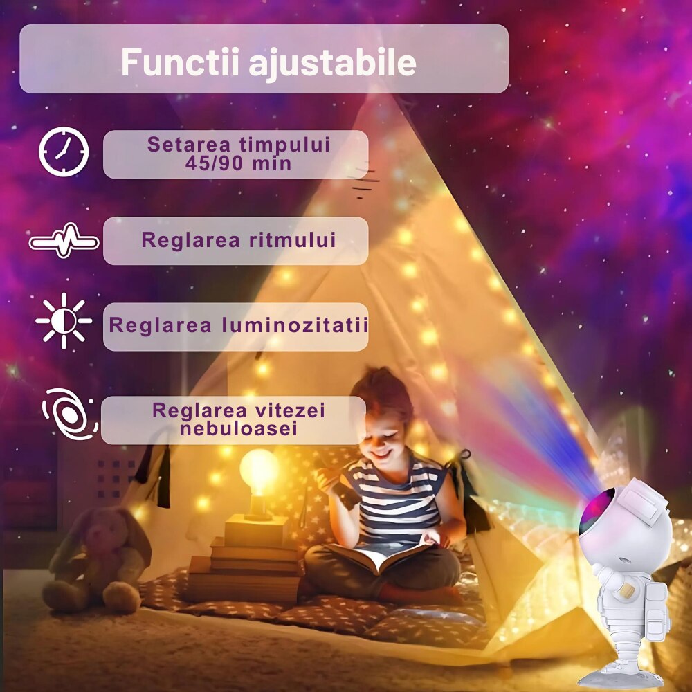 Astronaut lampa de veghe JIJU®, proiector de stele, 17 programe ...