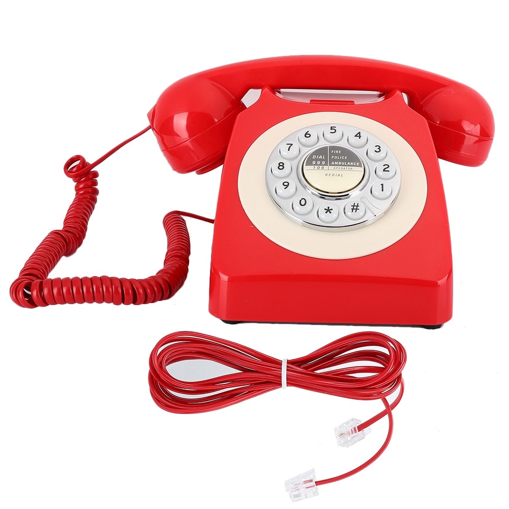 Telefon fix retro Longziming MS-300, ABS, roșu, sonerie mecanică cu ...