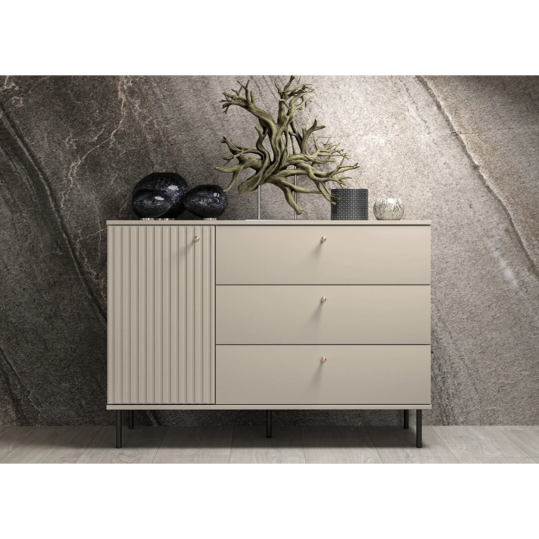 Comoda living /dormitor/hol cu 3 sertare si 1 usa, casmir/mdf casmir cu ...