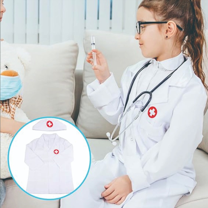 Set costum de doctor pentru copii, 3-7 ani, cu halat si stetoscop ...
