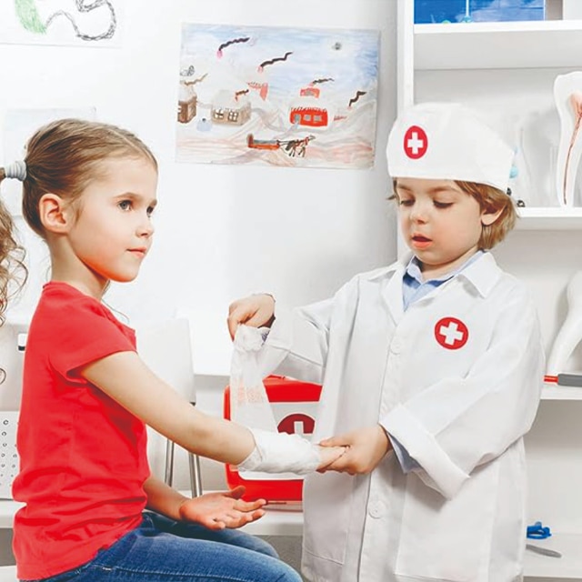 Set costum de doctor pentru copii, 3-7 ani, cu halat si stetoscop ...