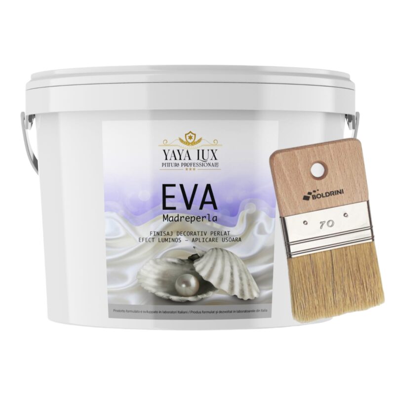 Set vopsea decorativa Eva Madreperla Roz, cu Fulgi de Sticla, 2.5 L si ...
