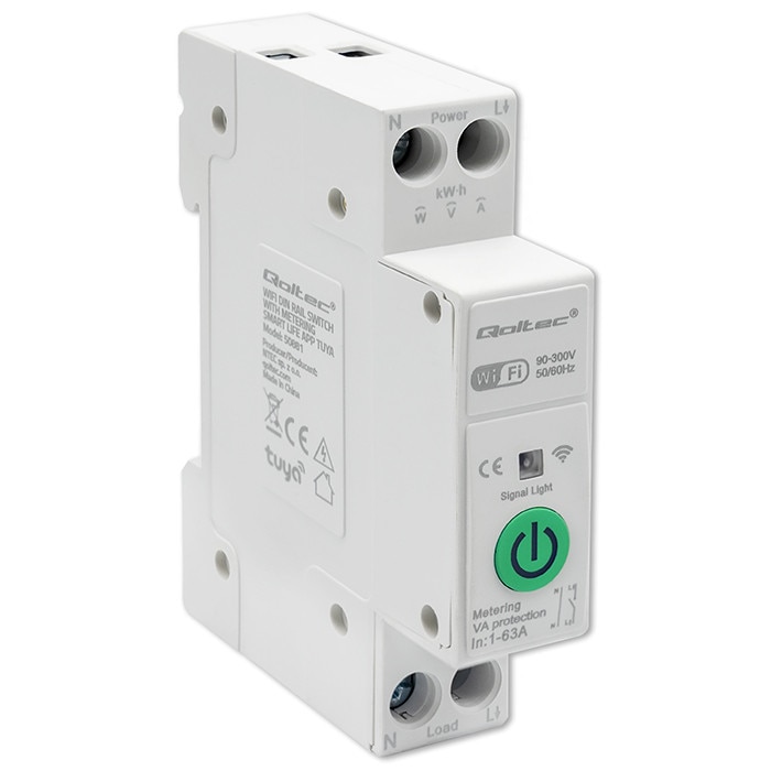 Releu Wi-Fi, Qoltec, 63A pe sina DIN, cu contor de energie electrica ...