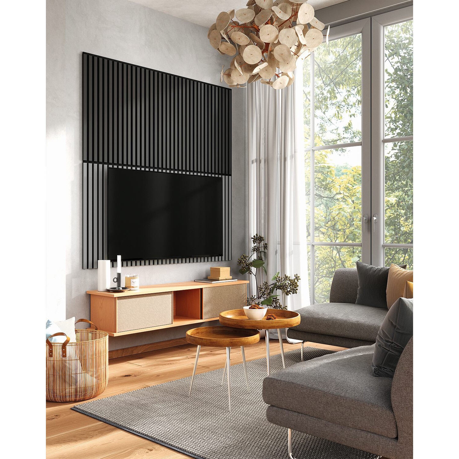 Riflaj MDF decorativ LDA PREMIUM de tip Panou Acoustic, Casmir/Gri ...