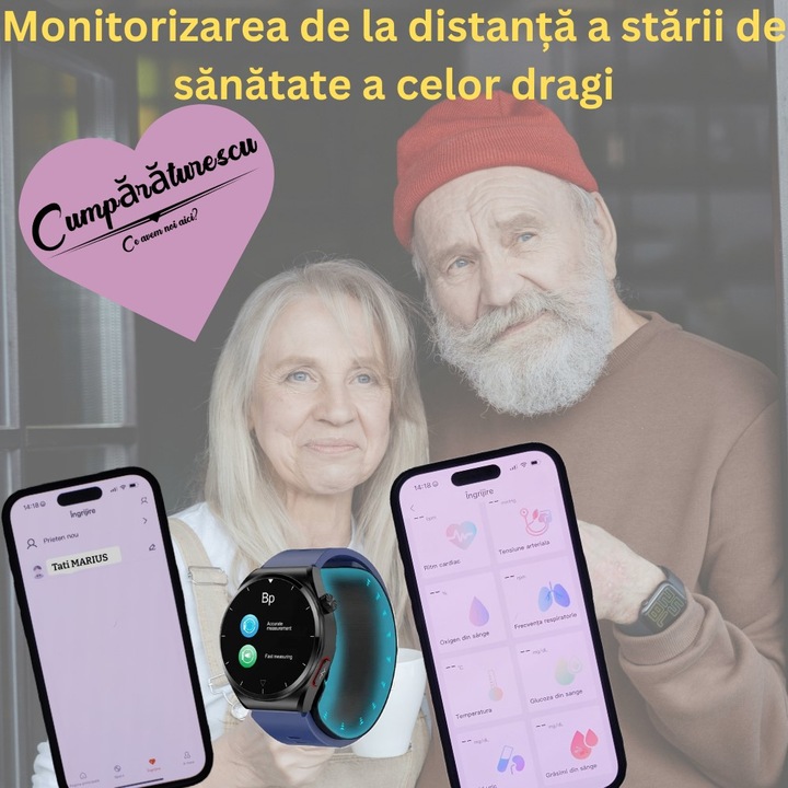 Ceas smartwatch medical, Cumparaturescu, functie de monitorizare la ...