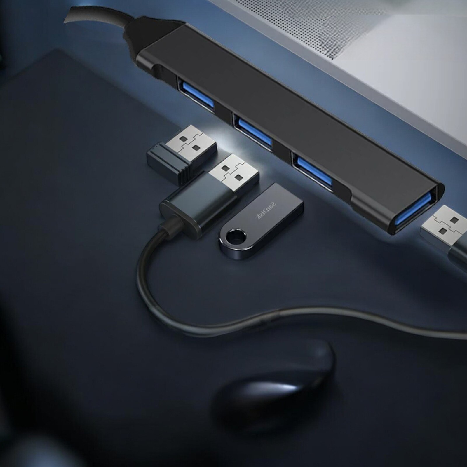 Hub adaptor Type C to Usb, 4 port usb, 3.0 si 2.0, negru, Win, Android ...