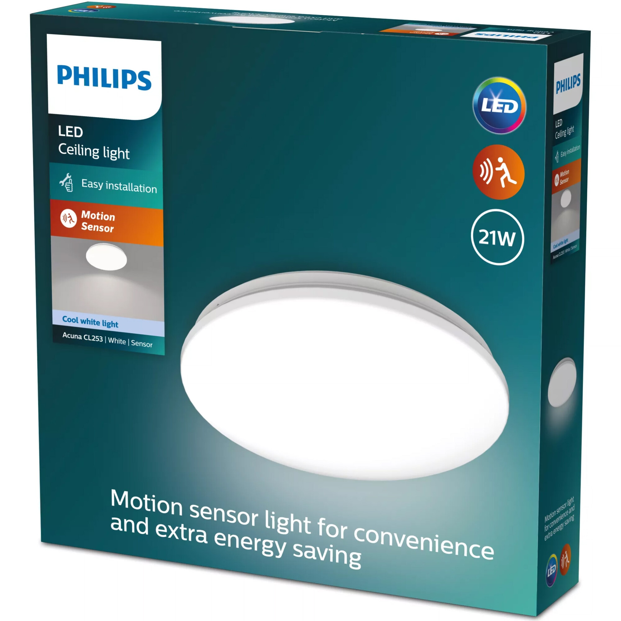 Plafoniera LED Philips Acuna CL253, cu senzor de miscare, 21W, 2900 lm, lumina neutra (4000K ...