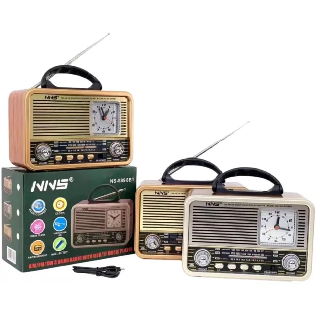 Radio Portabil Retro cu acumulator intern si baterii Bluethoot/USB/TF ...
