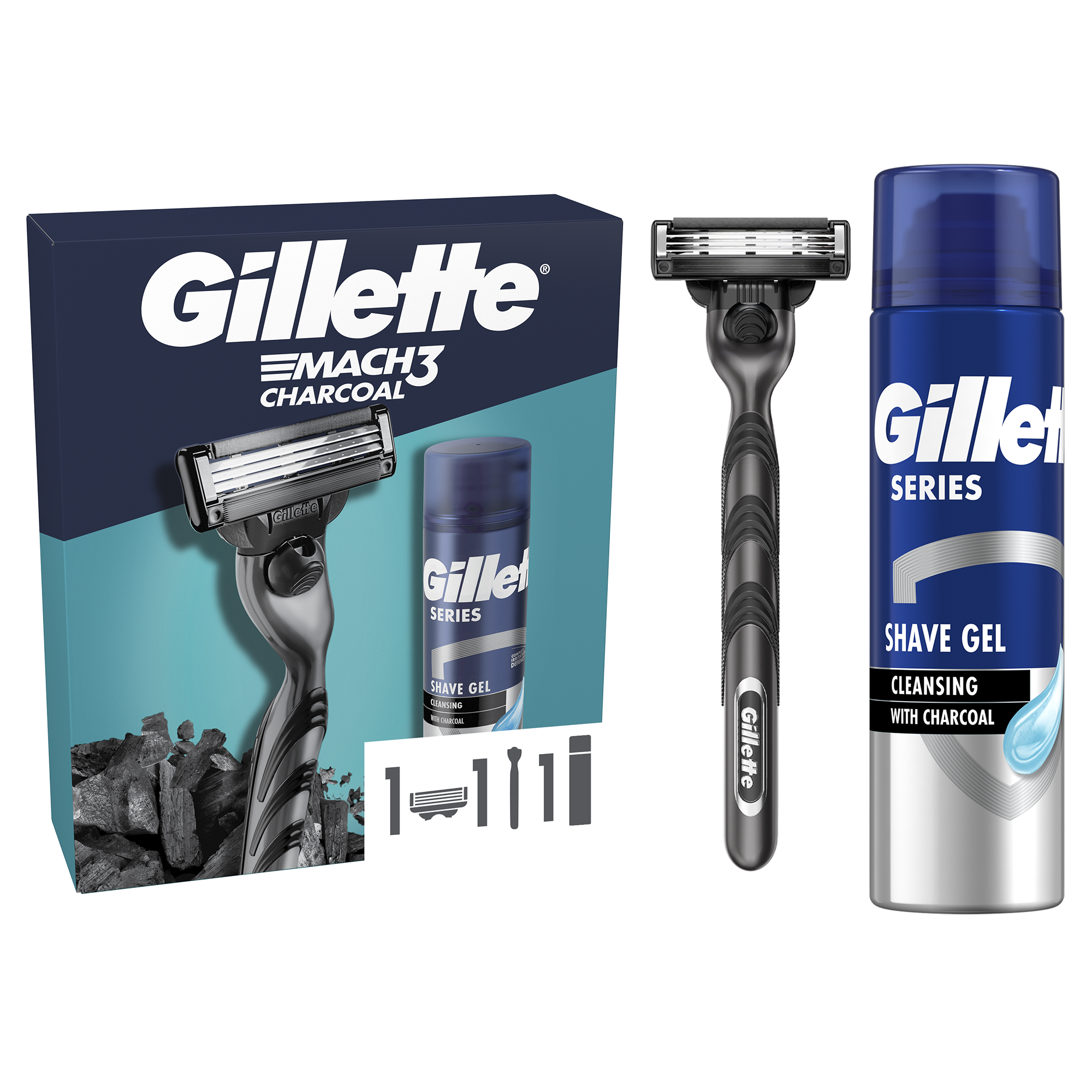 Комплект Gillette Mach3: Самобръсначка + Гел за бръснене с успокояващ ...