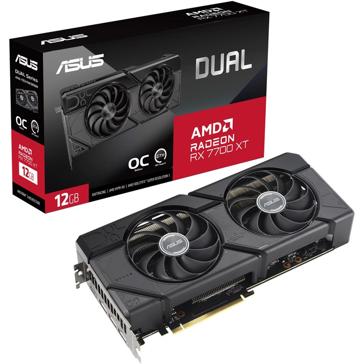 Placa video ASUS DUAL Radeon™ RX 7700 XT OC Edition, 12GB GDDR6, 192 ...