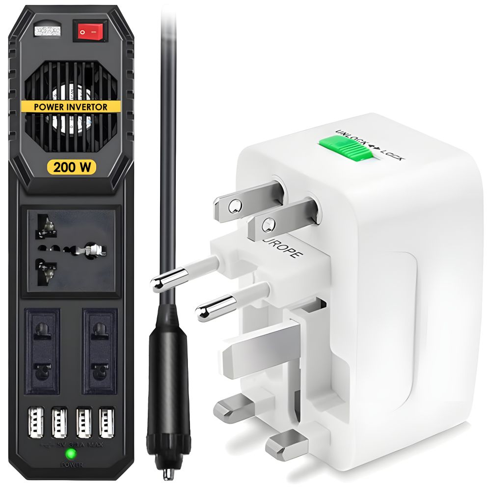 Set Invertor de Tensiune Auto si Adaptor Universal Priza, Linomag®, Dc ...