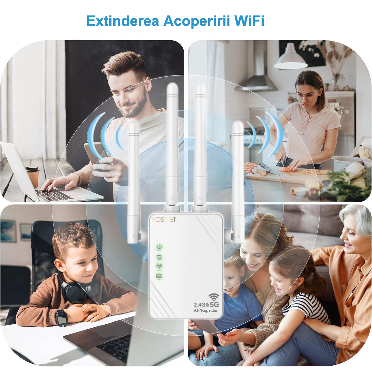 Range Extender WiFi FOSMET®, Amplificator Semnal Wireless, AC 1200Mbps ...