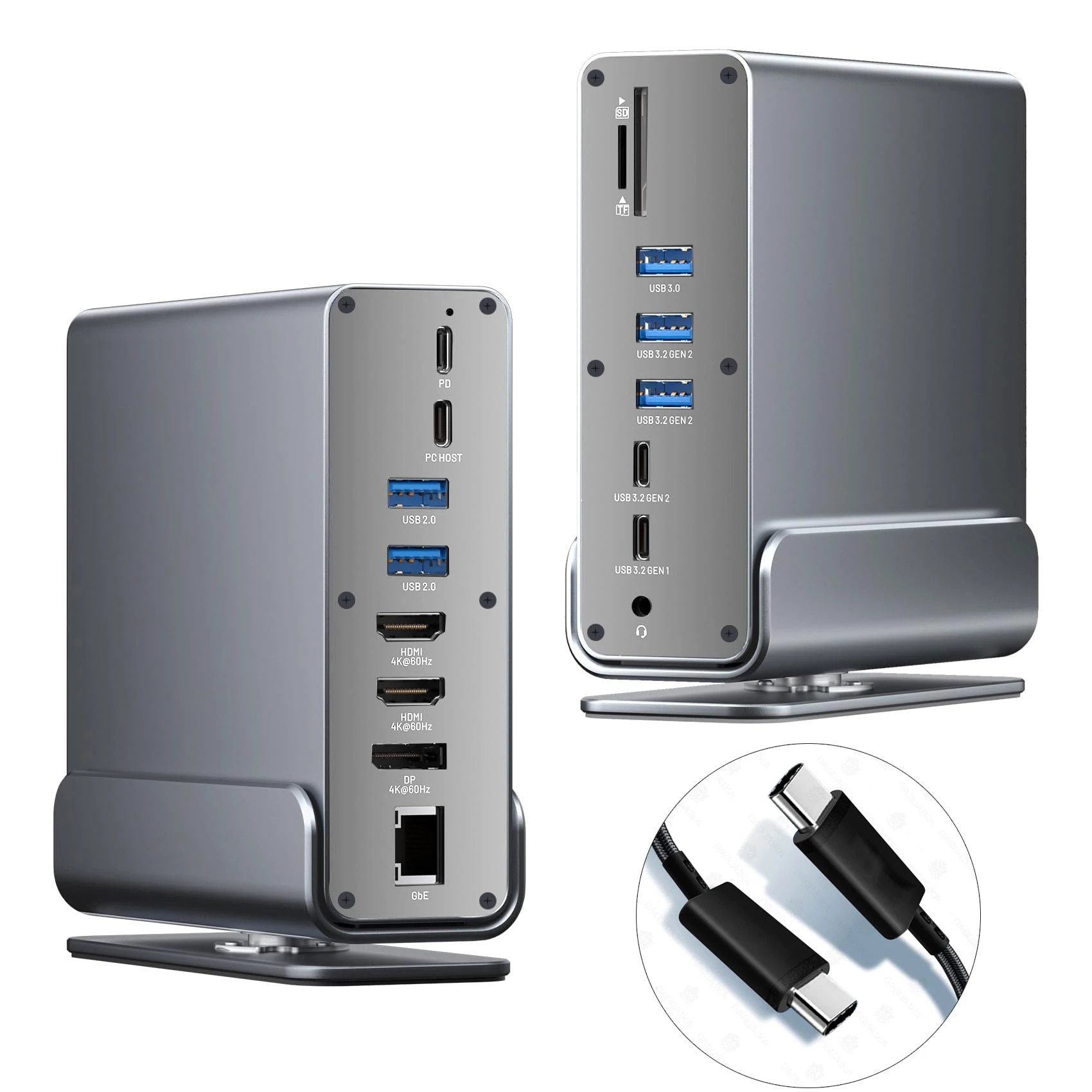 Hub USB C 16 in 1, XINLOSHU®, suport vertical din aluminiu, port ...
