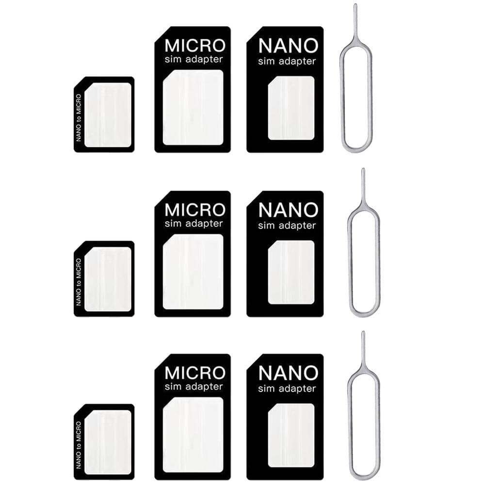 Adaptor SIM 4 in 1 cu pin de ejectare, set de 3 bucati, plastic, negru ...