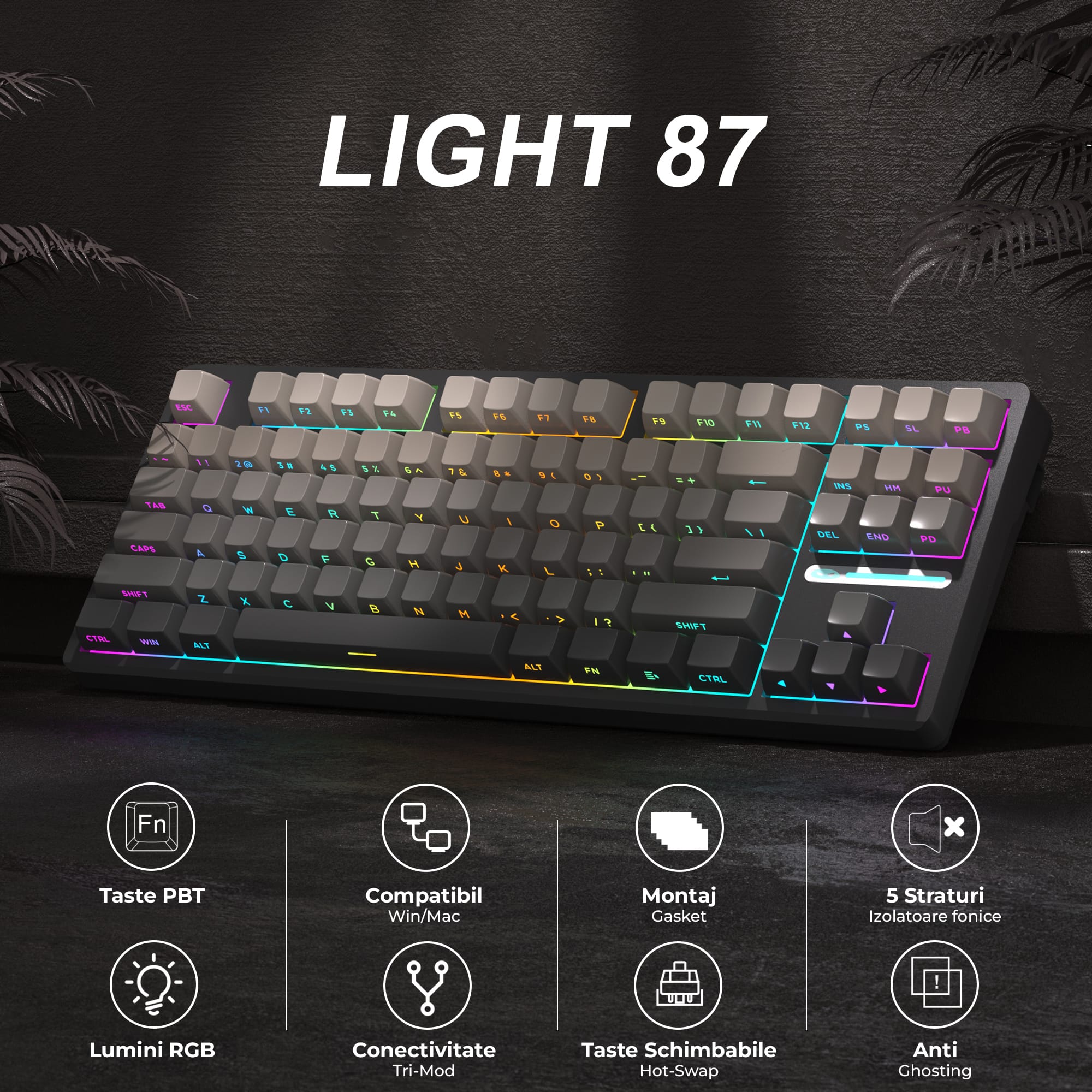 Tastatura Mecanica Gaming Timebox, Wireless, Silentioasa, Layout 80% ...