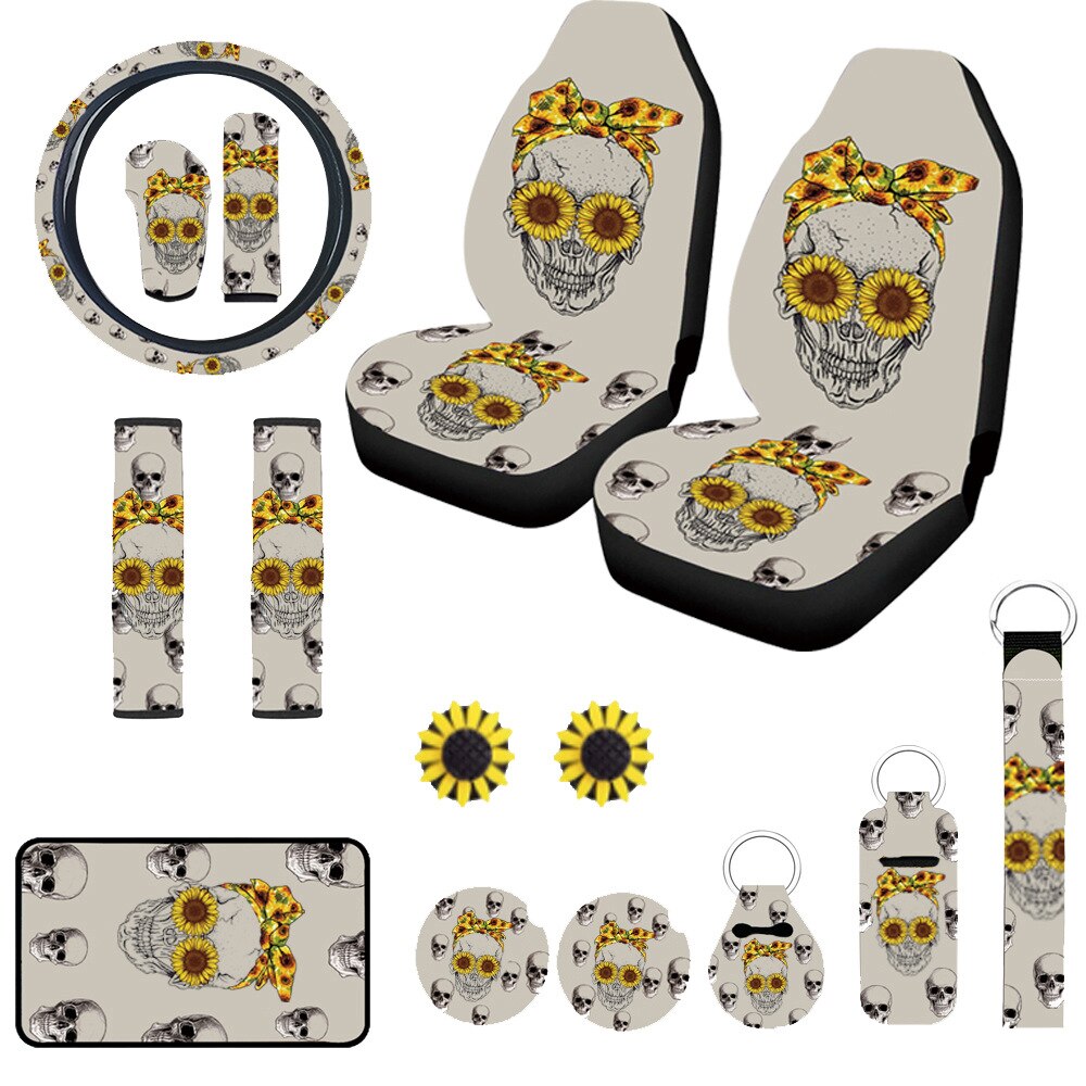 Huse auto, set 15 piese, design floarea-soarelui, montare usoara ...