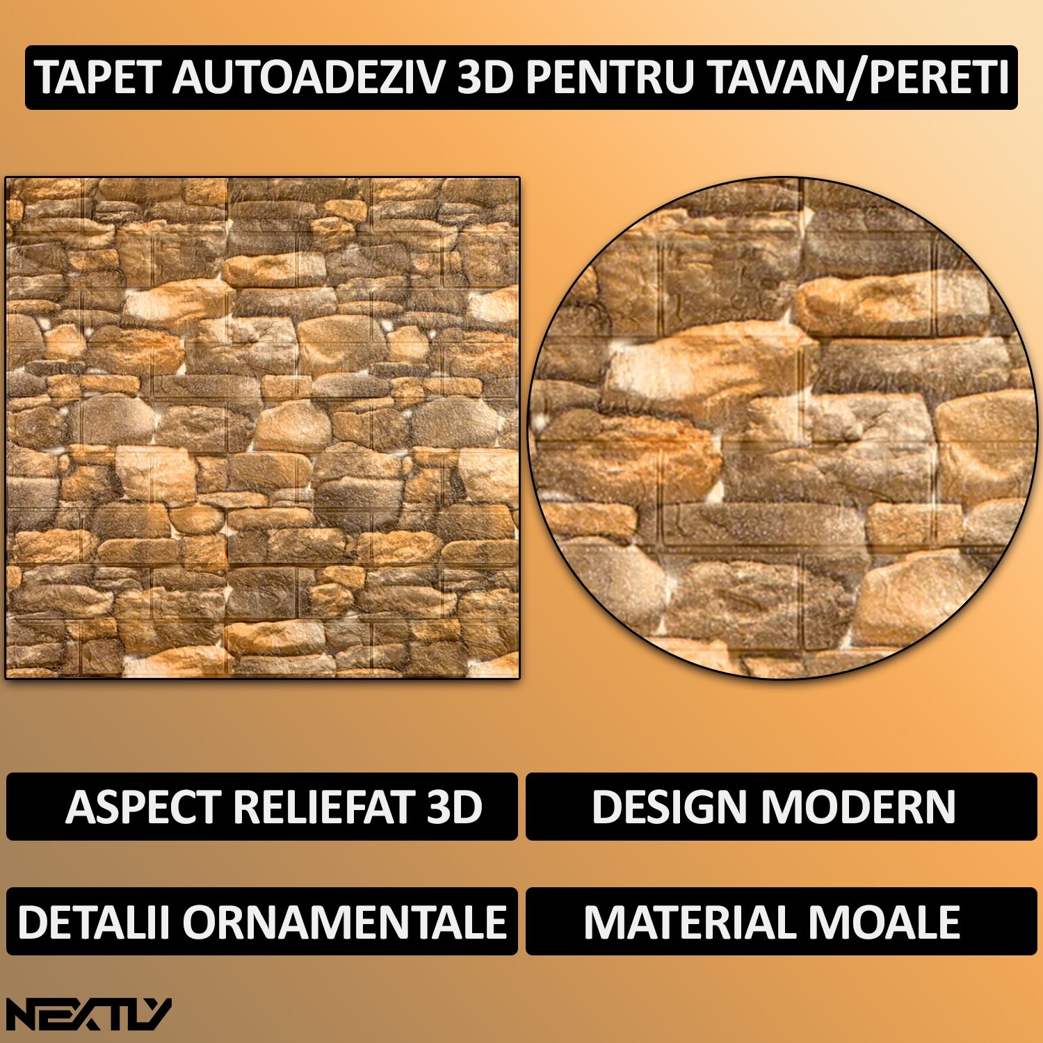 Set 20 x tapet autoadeziv 3D NEXTLY, pentru tavan/perete, design ...