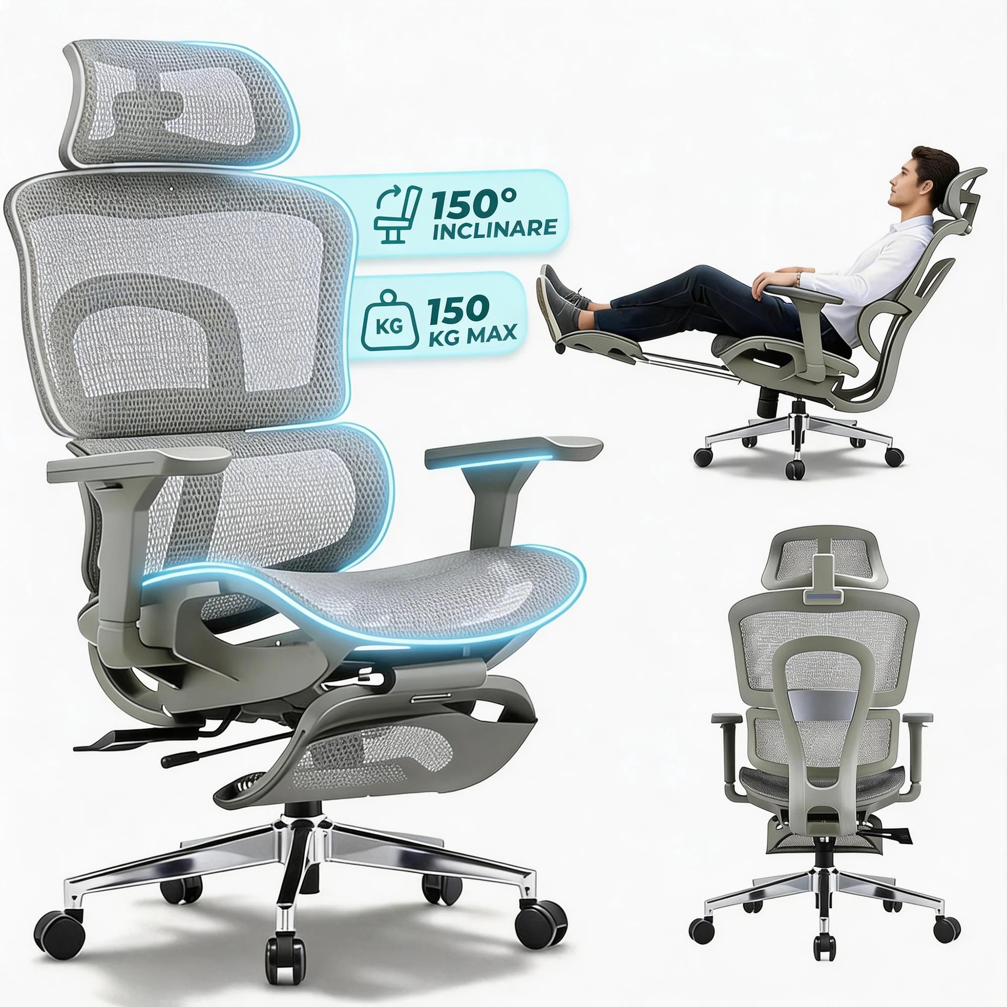 Scaun ergonomic Timebox, Spatar in 6 pozitii 150°, Reglare inaltime ...