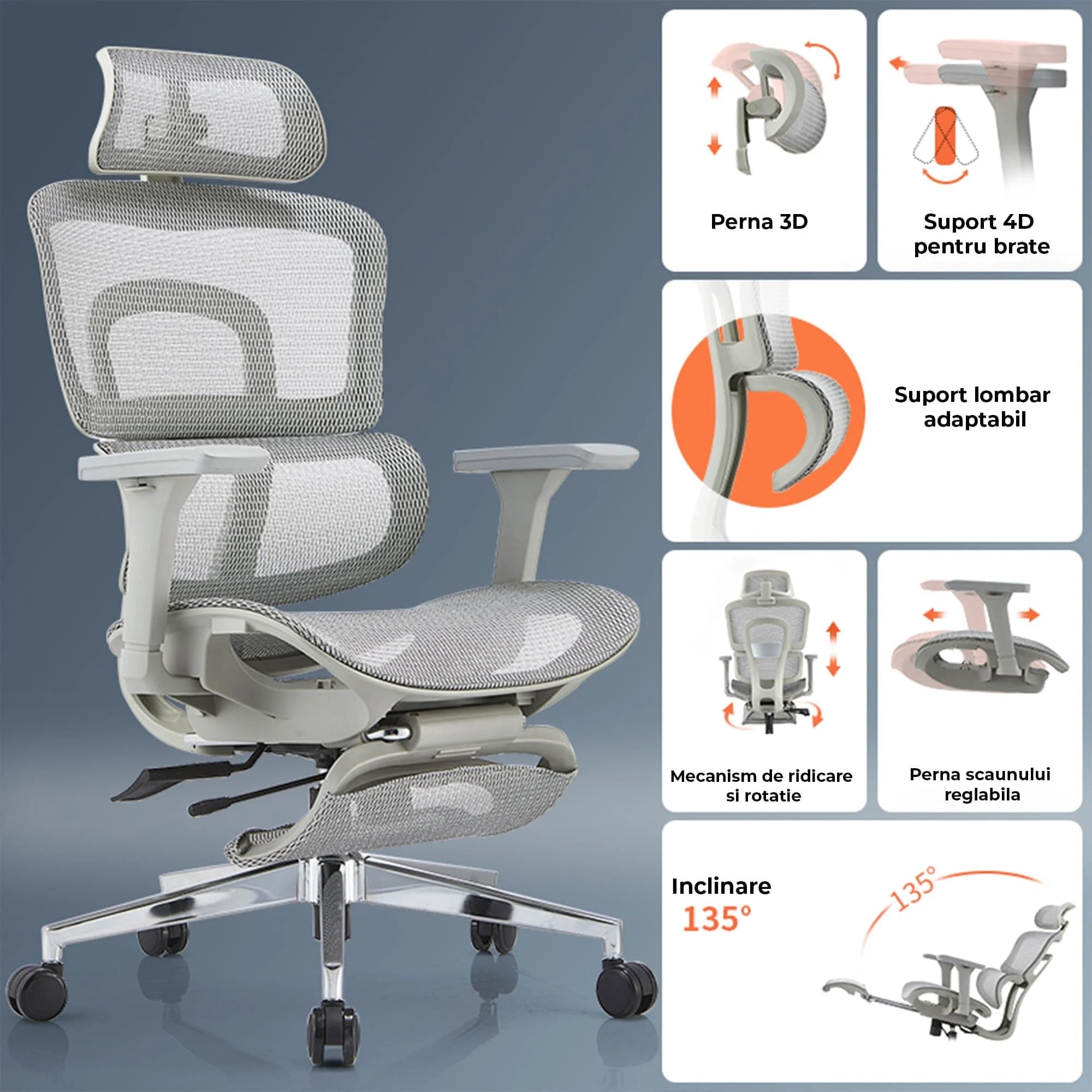 Scaun ergonomic Timebox, Spatar in 6 pozitii 150°, Reglare inaltime ...