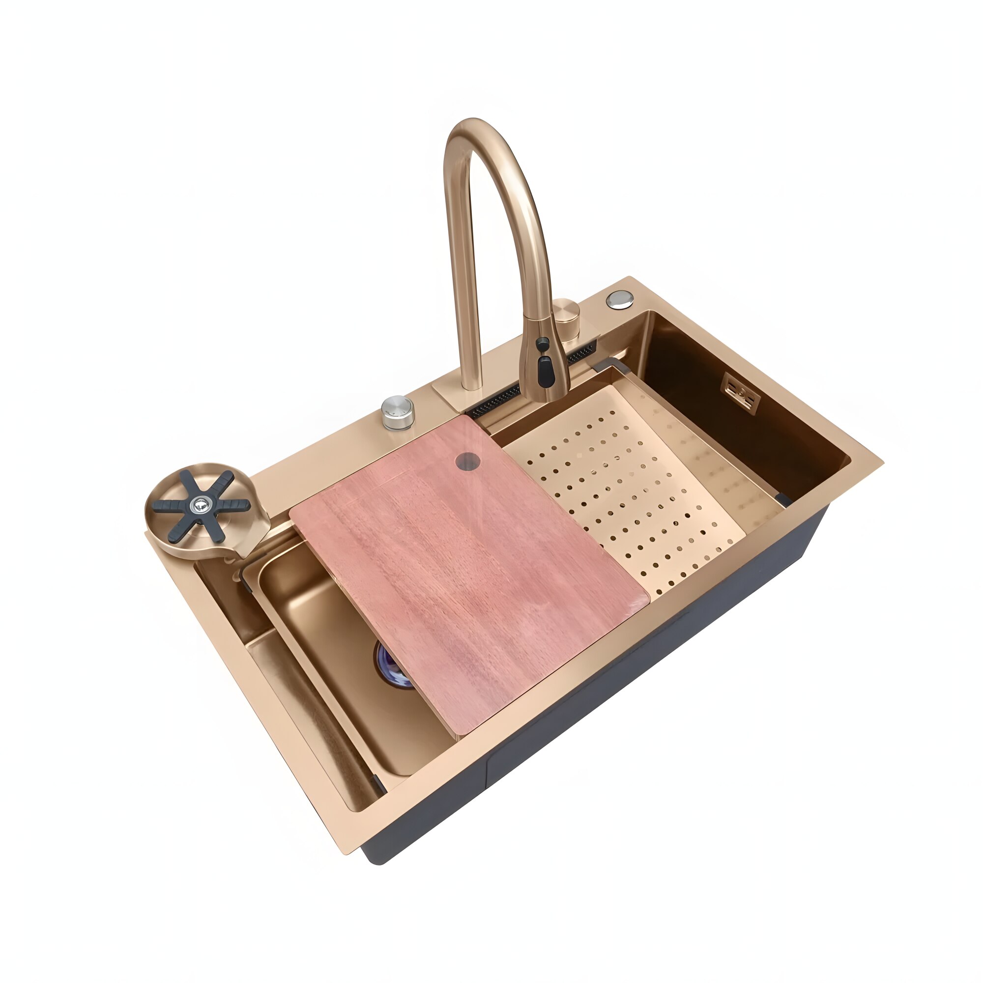 Chiuveta inox multifunctionala cu accesorii incluse 7546HMF- Rose Gold ...