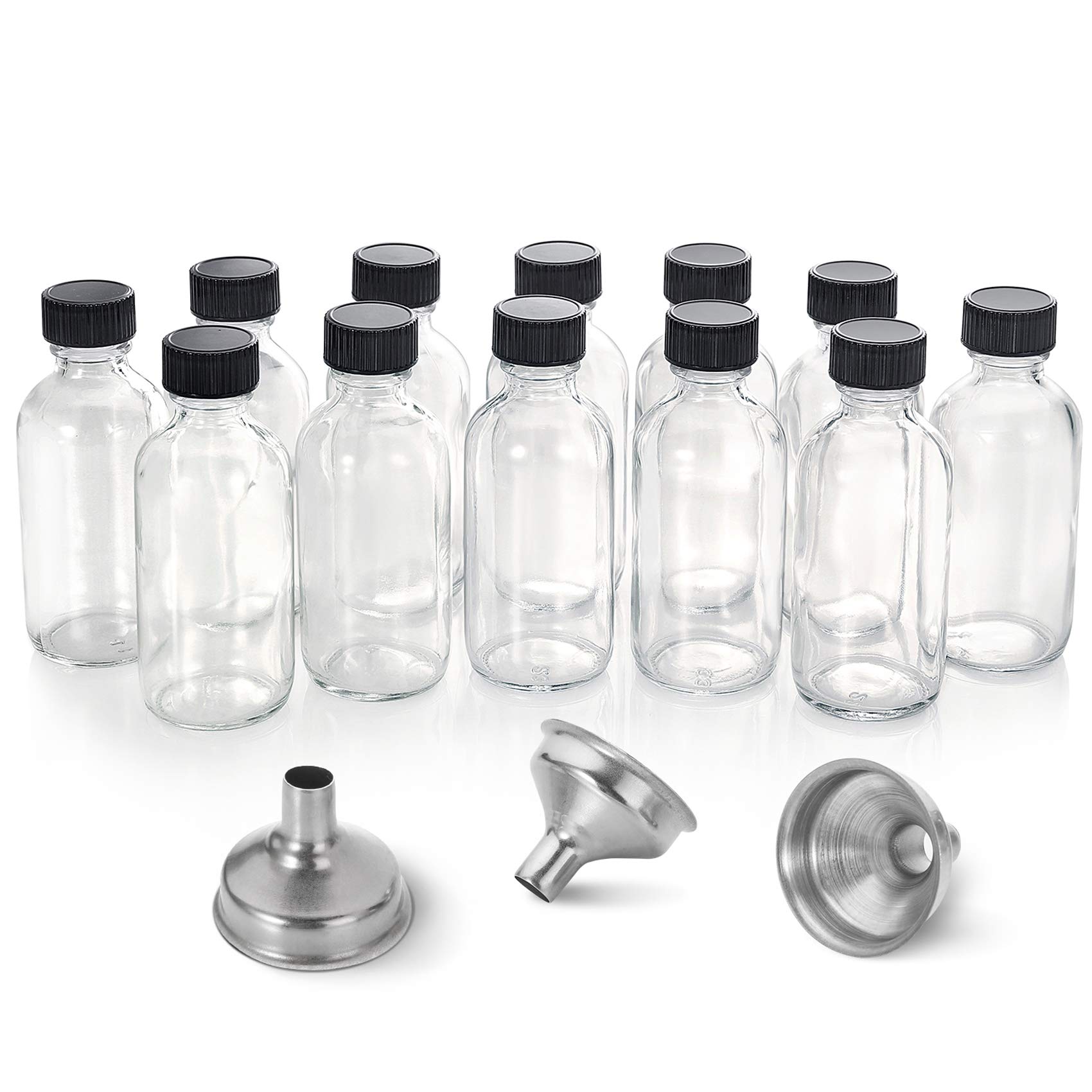 Set 12 sticle din sticla 2oz cu capac si 3 palnii din otel inoxidabil ...