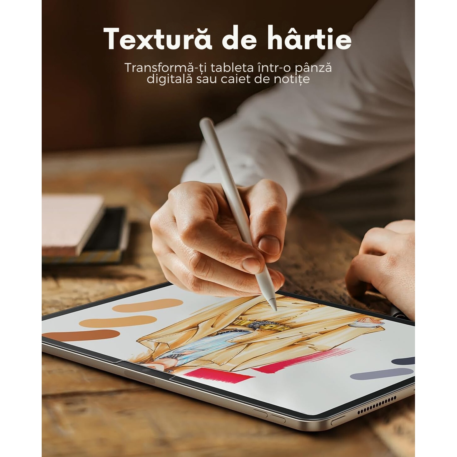 Folie de protectie din sticla cu textura de hartie Gelle pentru Apple ...