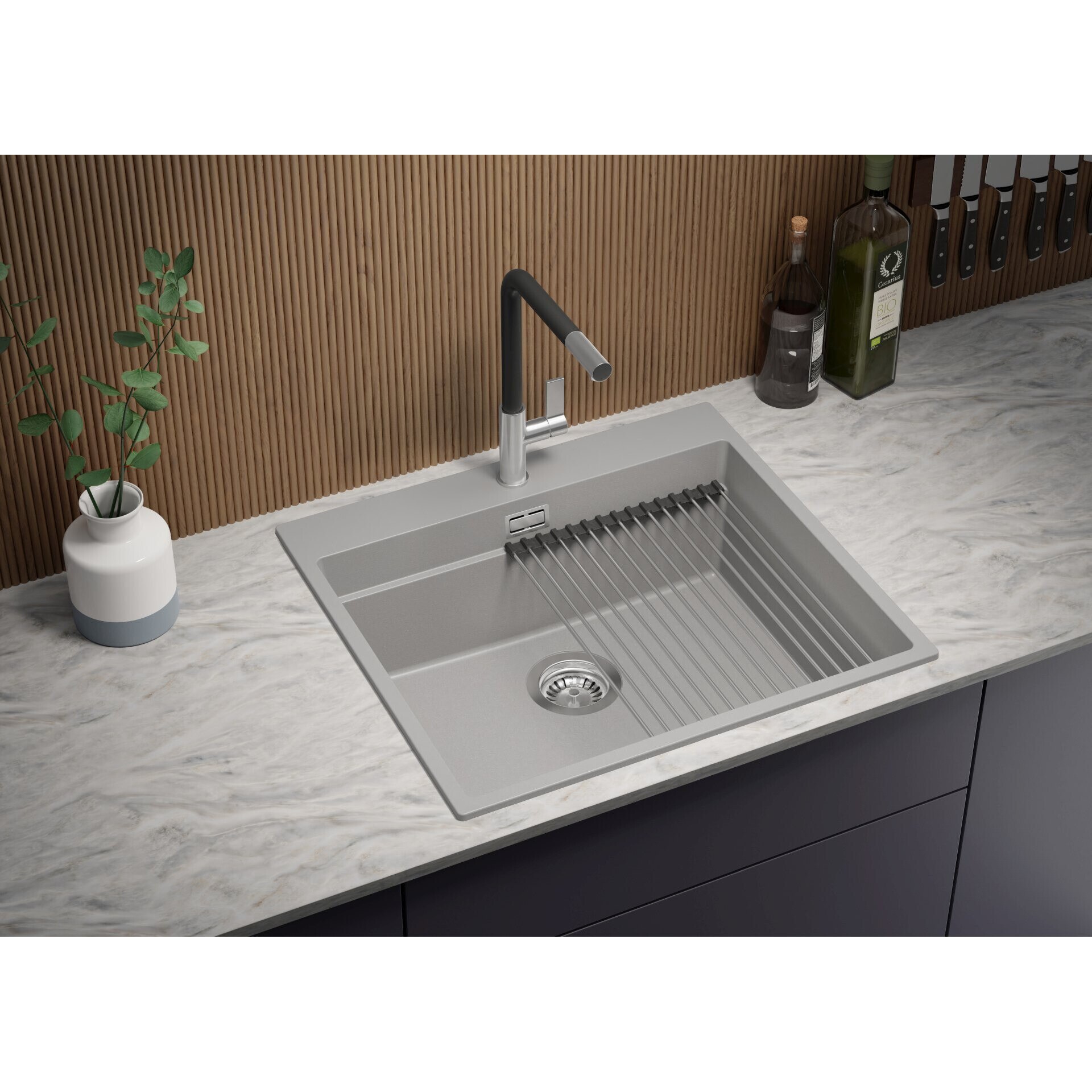 Chiuveta de bucatarie din granit 58x53cm, Chiuveta 1 Cuva + Sifon ...