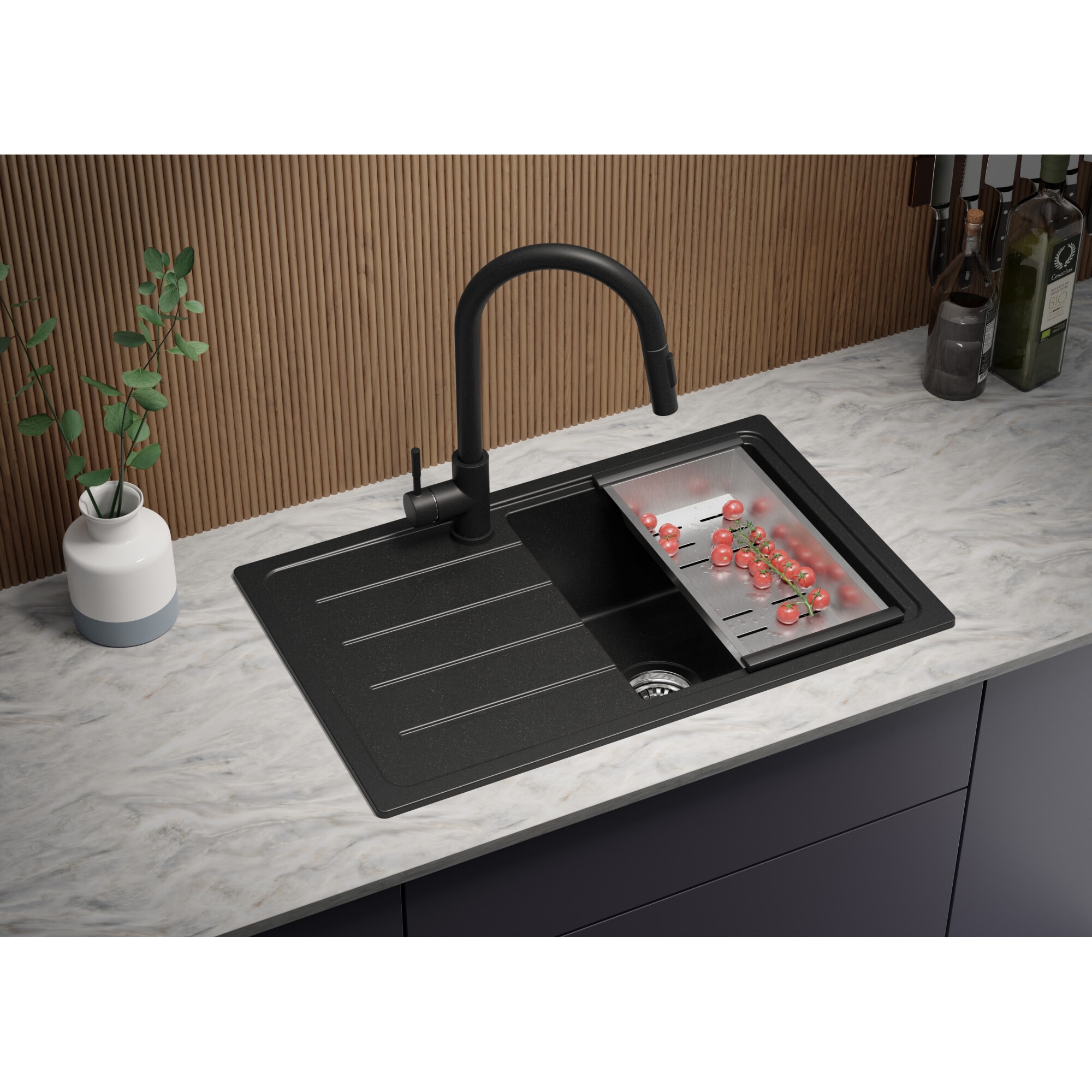 Chiuveta de bucatarie din granit 70x44cm, Chiuveta 1 Cuva + Sifon ...