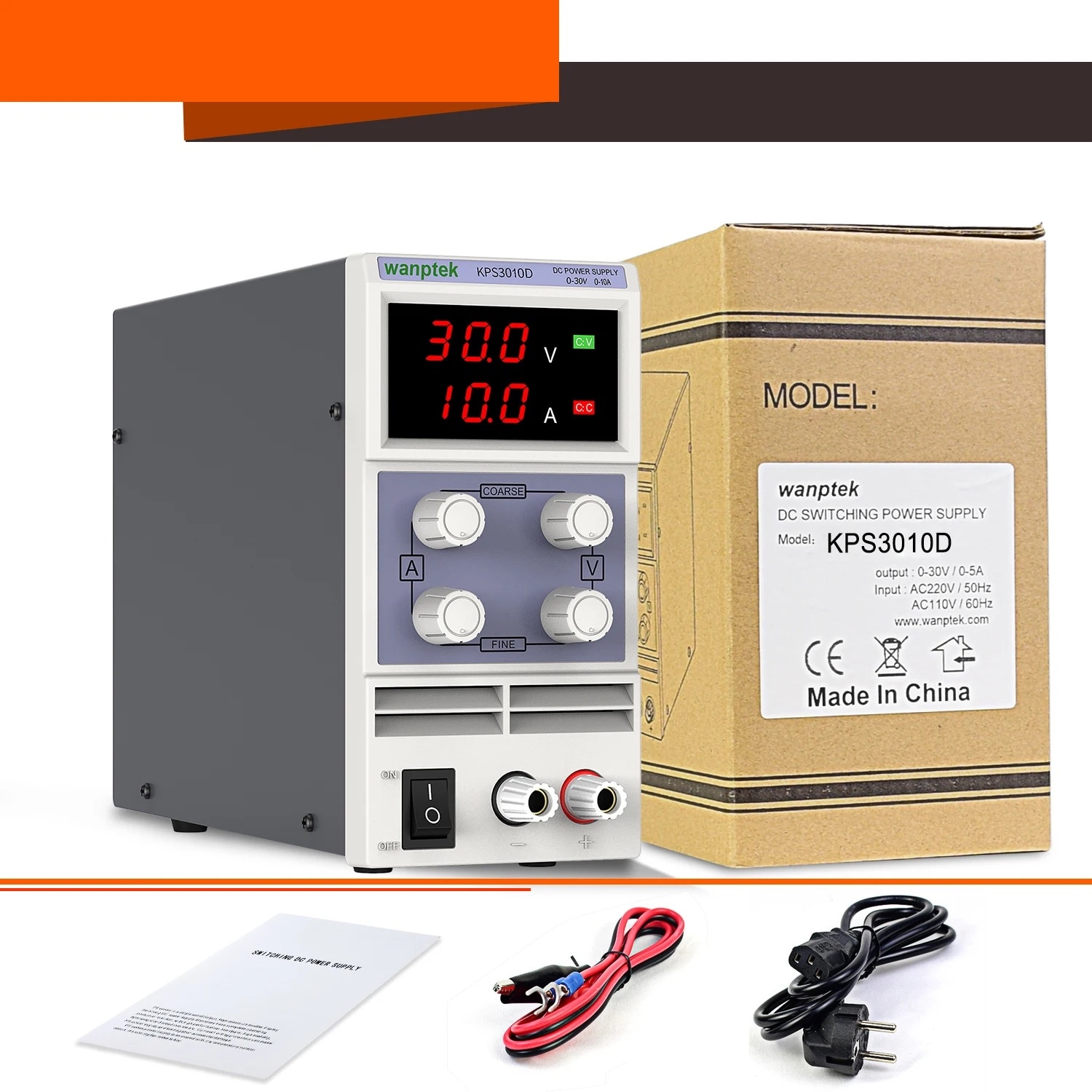 Sursa de alimentare DC KPS3010D, Wanptek, 0-10A, 220V, cu cablu de ...