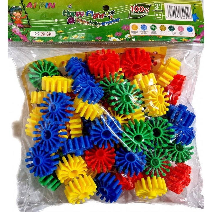 Joc de constructie cu roti zimtate, 50 buc Joc de constructie cu roti ...