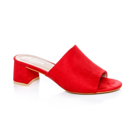 Papuci Signy rosii cu toc gros, 36, Rosu, Textil - eMAG.ro