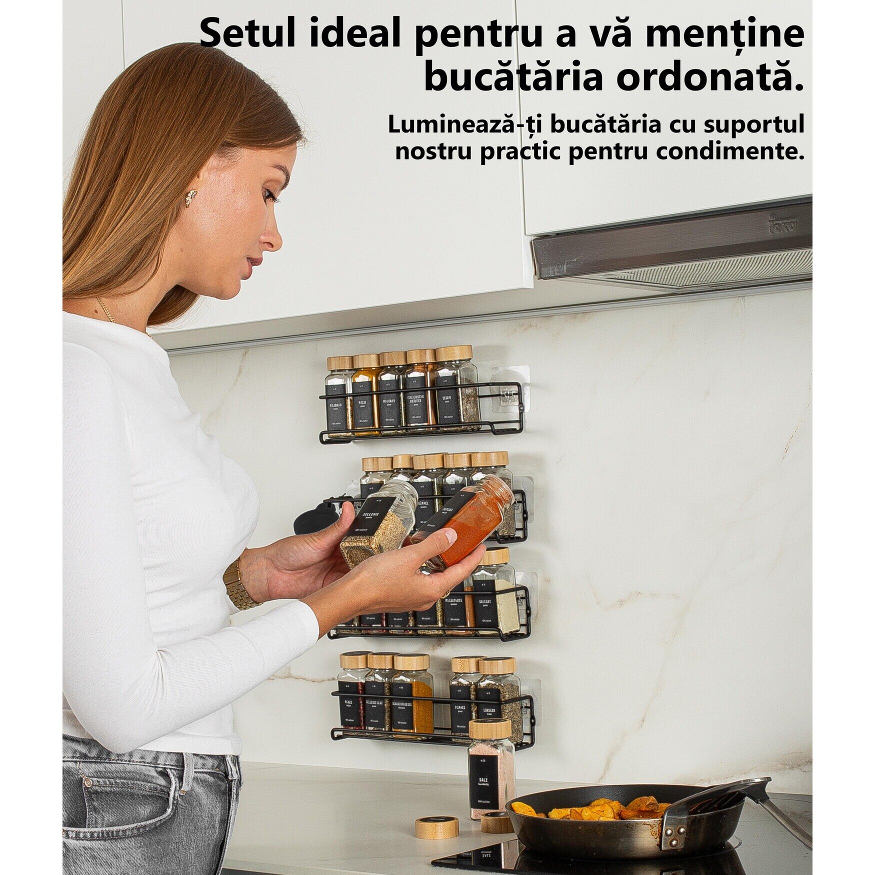 Set de 4 rafturi organizatoare pentru condimente cu 24 de borcane ...