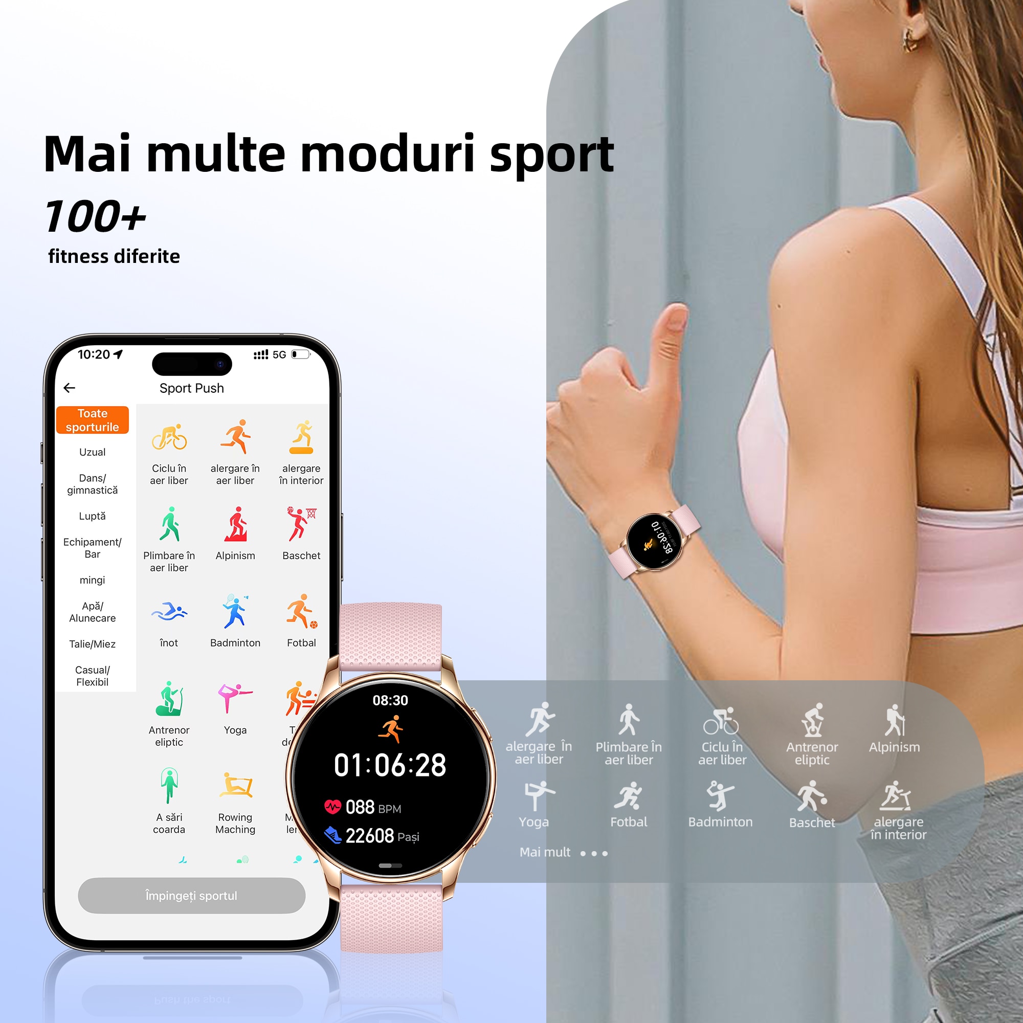 Ceas Smartwatch, AMOLED, ecran HD 1.32", inteligent, fitness, sport ...