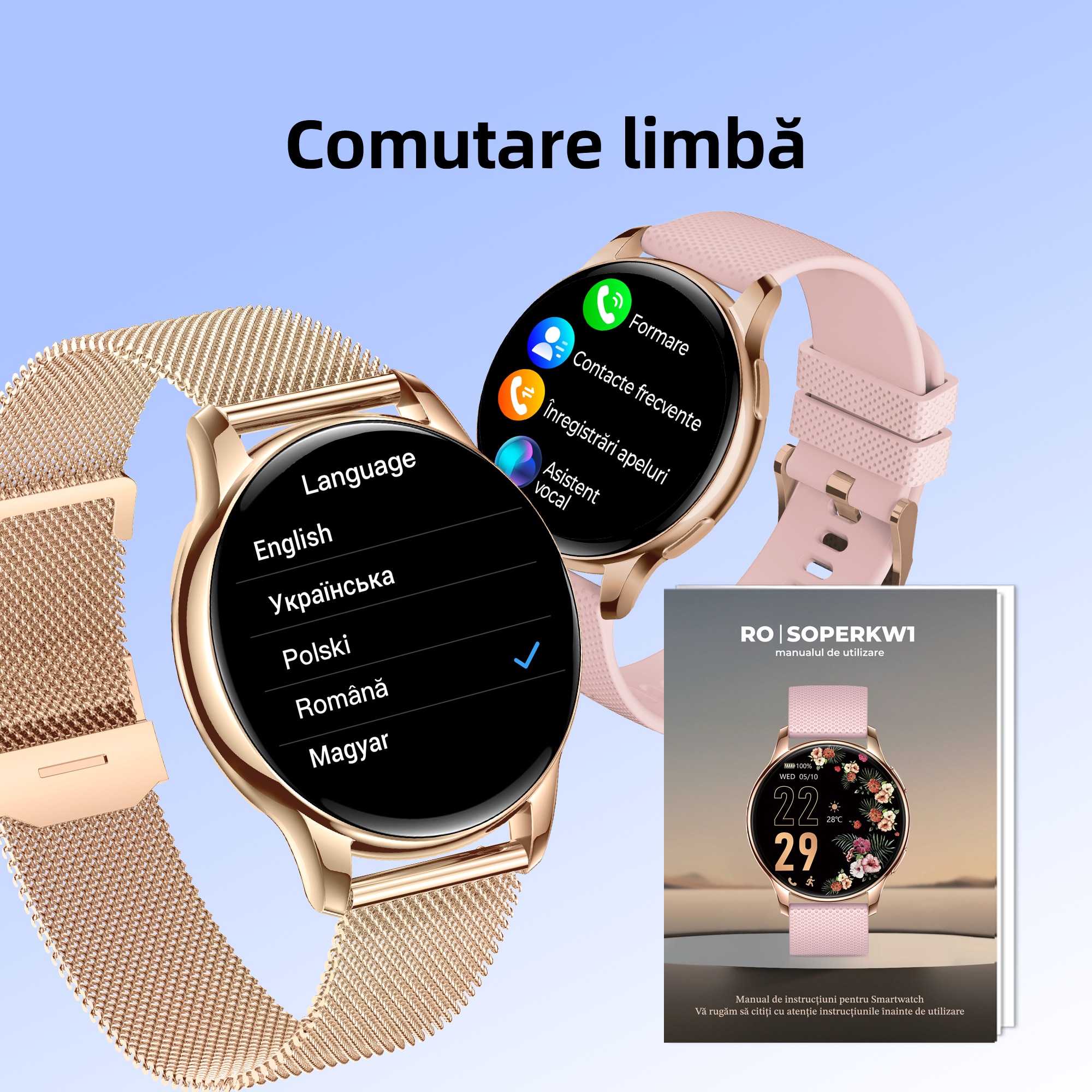 Ceas Smartwatch, AMOLED, ecran HD 1.32", inteligent, fitness, sport ...
