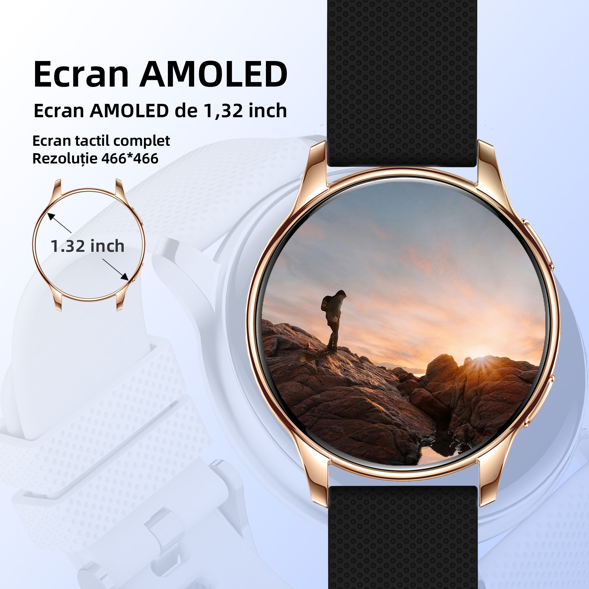 Ceas Smartwatch, AMOLED, ecran HD 1.32", inteligent, fitness, sport ...