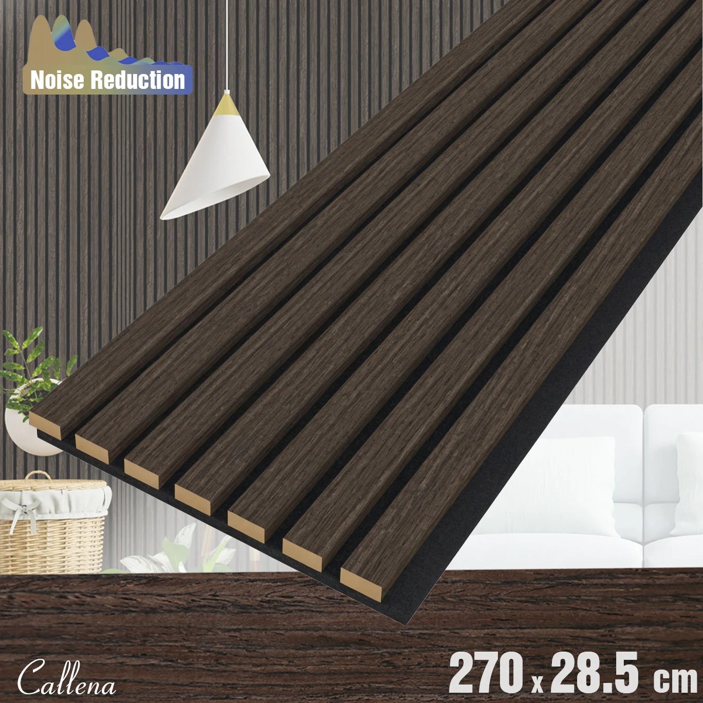 Riflaj acustic decorativ, MDF, furnir, pasla, nuc, 2700x285mm, 0.77 m² ...