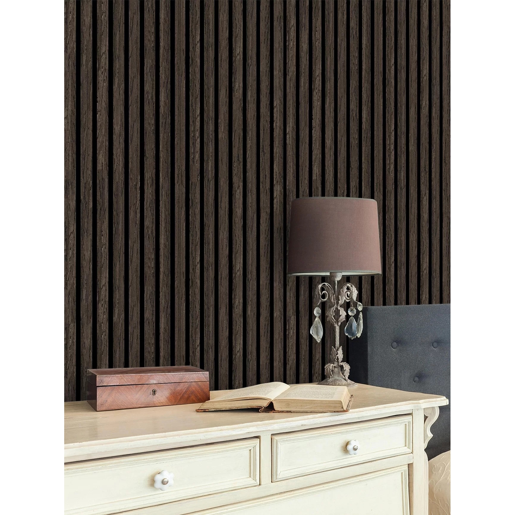 Riflaj acustic decorativ, MDF, furnir, pasla, nuc, 2700x285mm, 0.77 m² ...