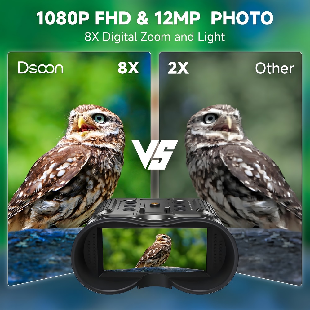Binoclu cu vedere nocturna, Zoom optic 8x, Full HD, 1080p, Baterie ...