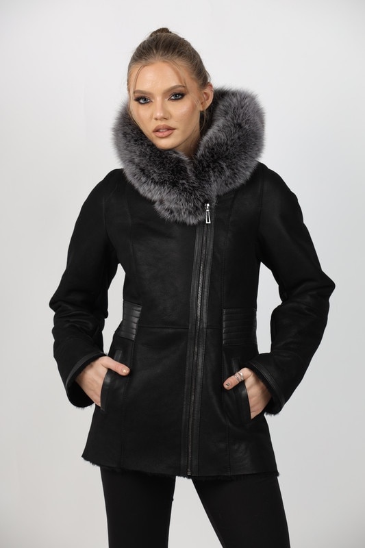 Cojoc de Dama din Blana de Miel si Gluga din Vulpe Argintie, Geronimo ...