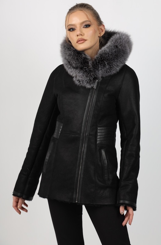 Cojoc de Dama din Blana de Miel si Gluga din Vulpe Argintie, Geronimo ...